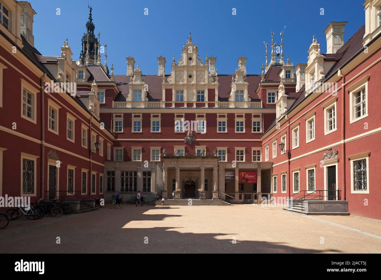 Inner courtyard of the New Muskau Palace built in neo-Renaissance style ...