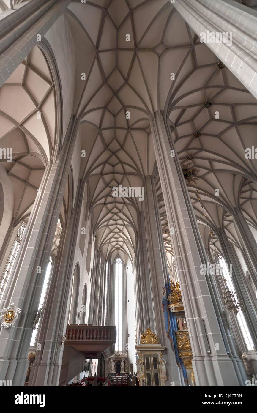 Interior of the late Gothic parish church of St. Peter and Paul ...