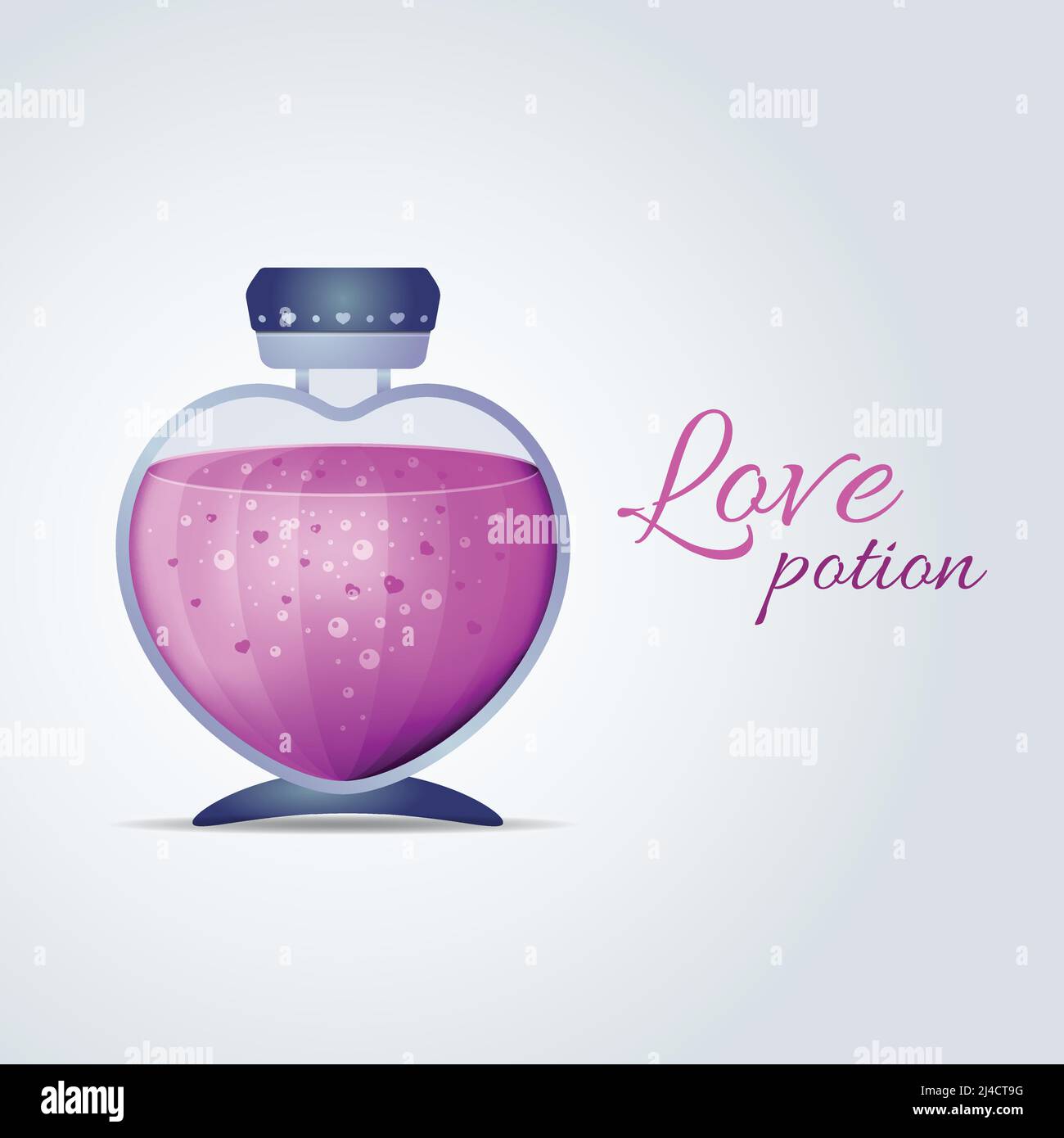 Bottle with heart shaped pink liquid. Love Potion for Valentines Day ...