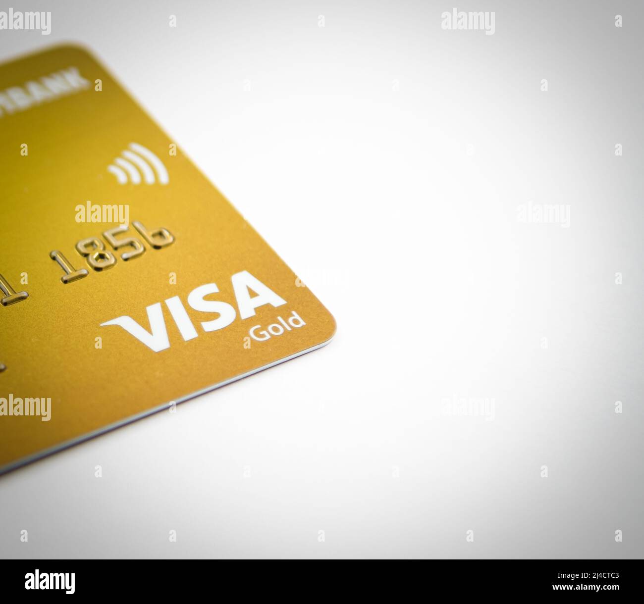 Plastic bank gold card with visa logo close-up colored Stock Photo - Alamy