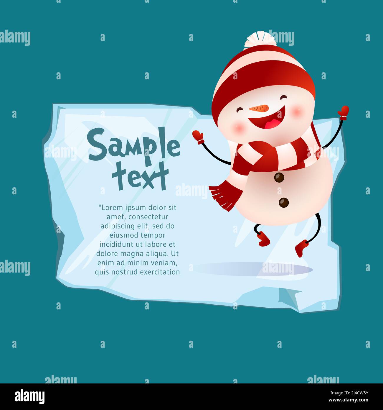 Christmas poster template. Cheerful snowman with sample text on piece ...