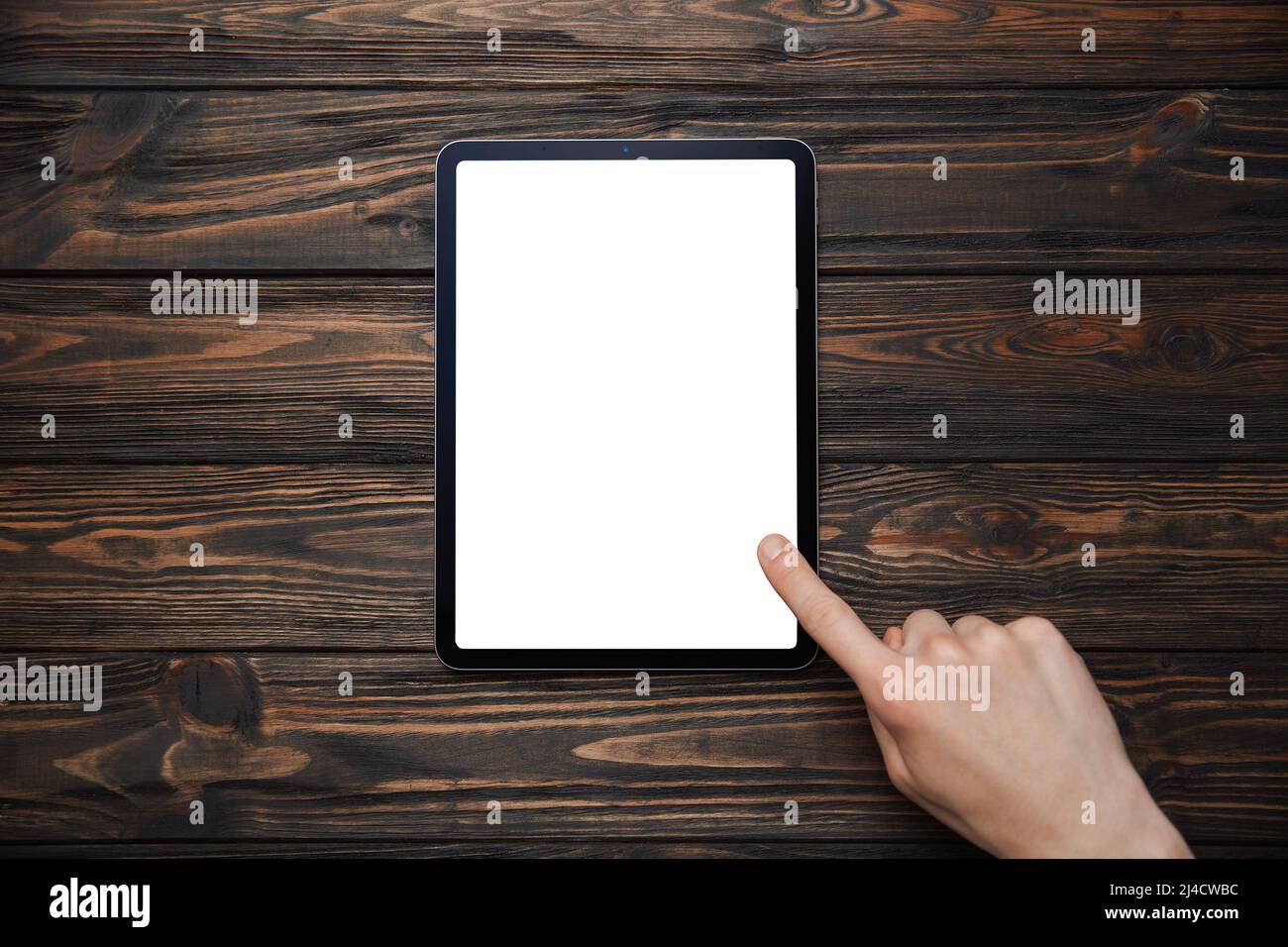 man touching the screen of a Tablet pc Stock Photo - Alamy