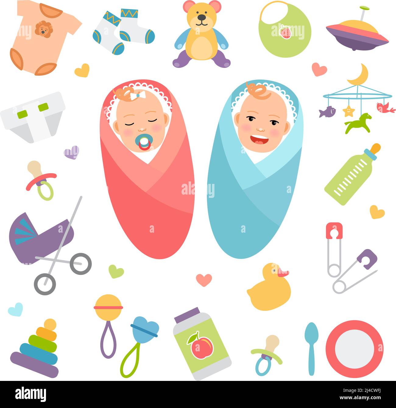 Babies and baby products. Girl and boy, children accessory. Vector ...