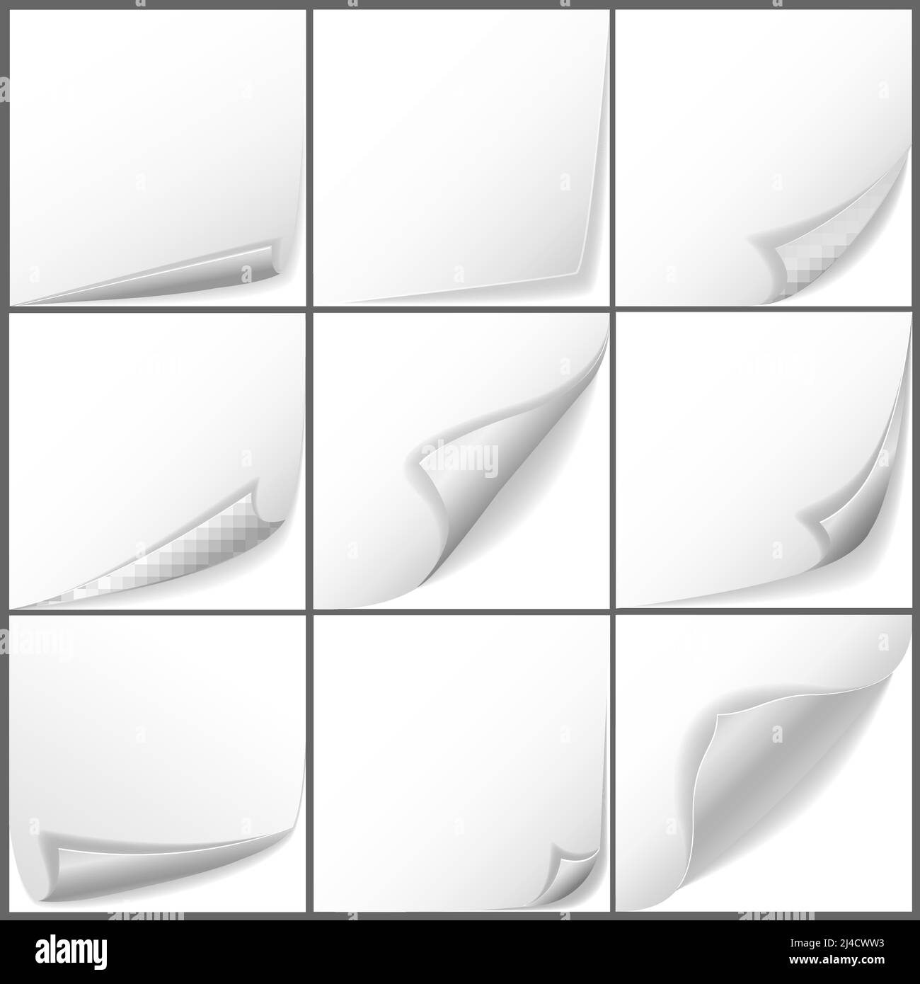 Vector paper curled corners set. Page message, sheet label sticker ...