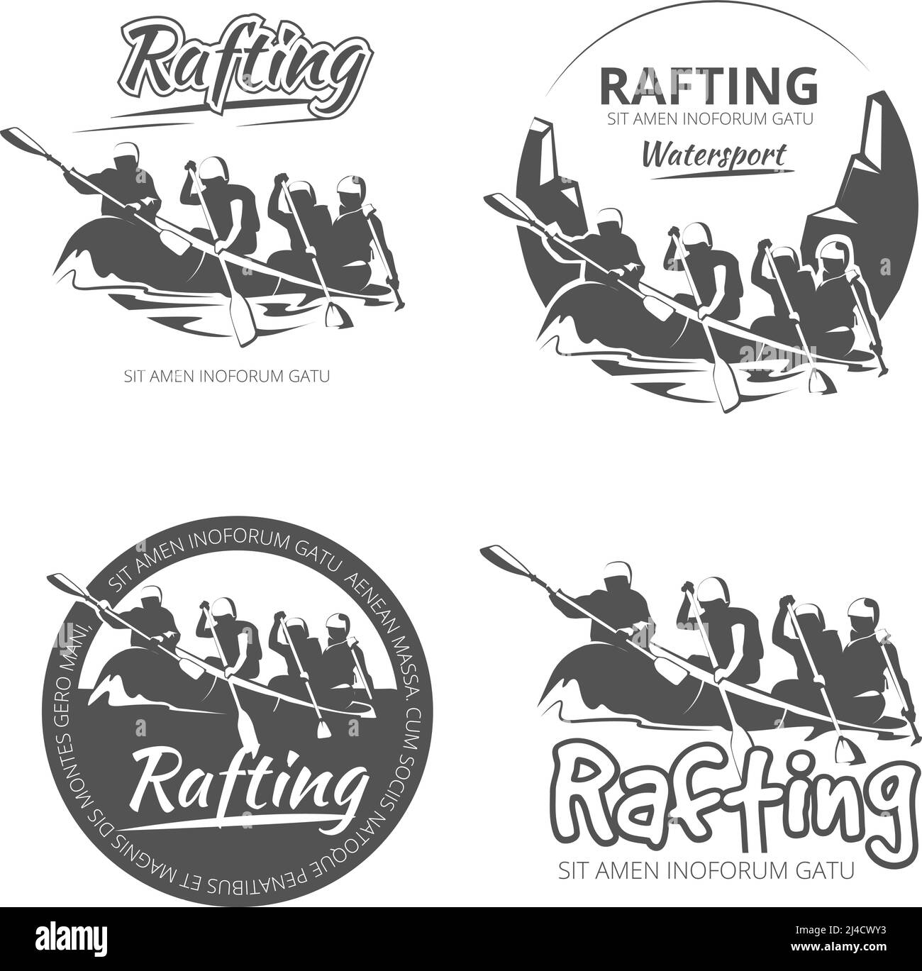 Vintage rafting, canoe and kayak vector labels, emblems and badges set ...