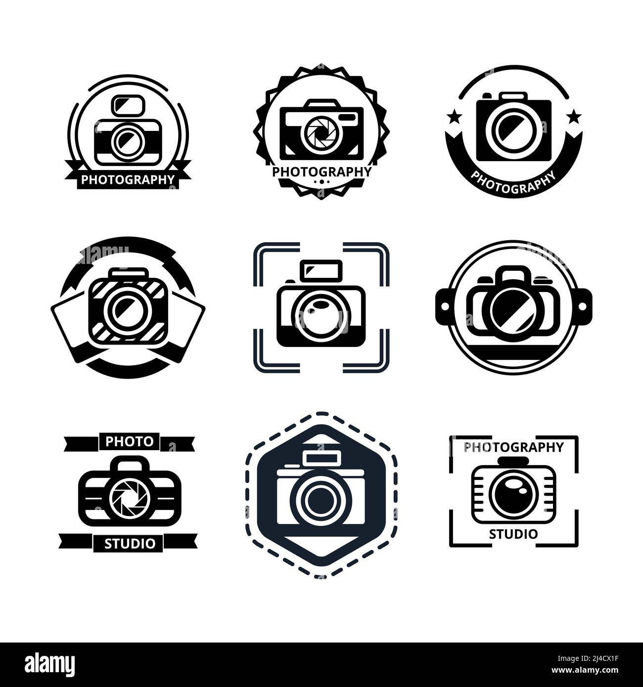 Vintage photography badges or logos set. Camera and photo, lens and ...