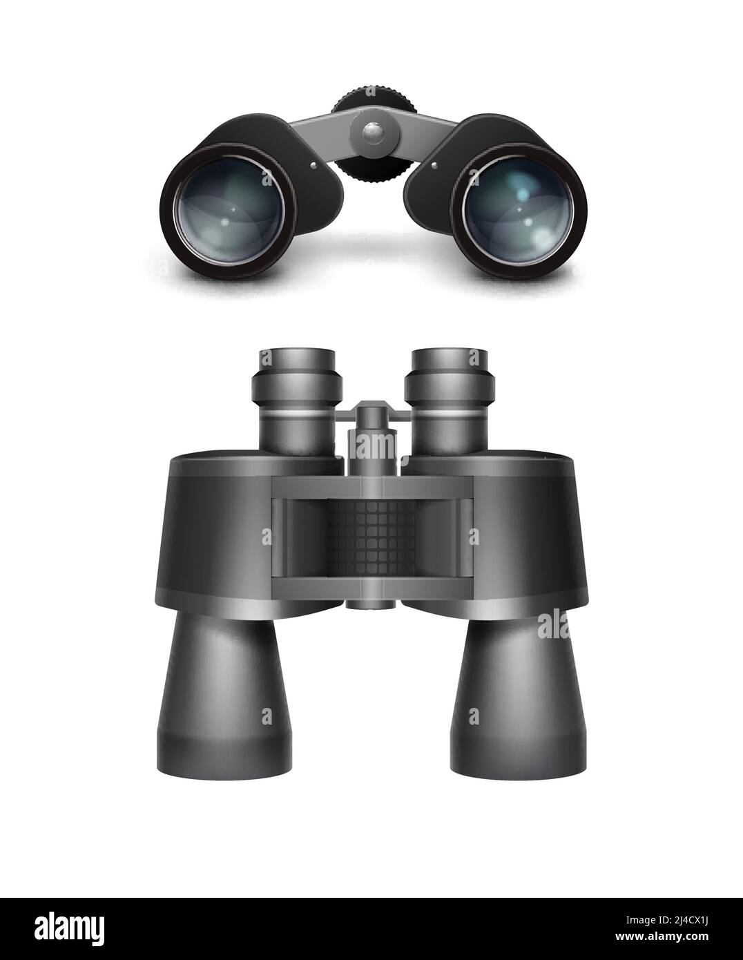 Vector set of black travel binoculars top side view isolated on white ...