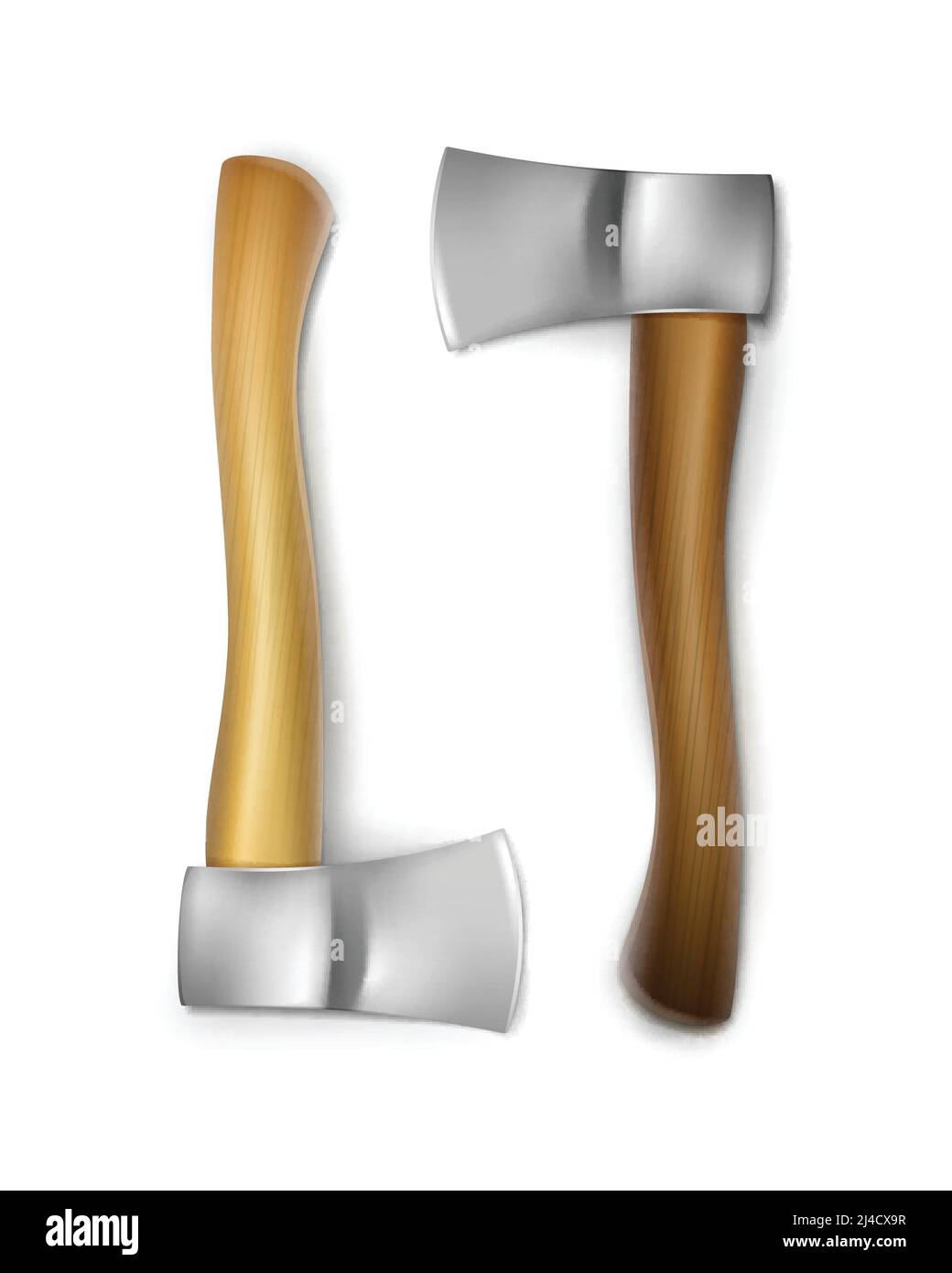 Vector iron axes with brown, ocher wooden handles front view isolated ...
