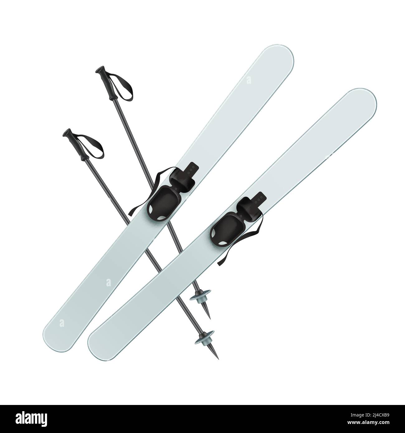 Vector light blue skis and black sticks top view isolated on white ...