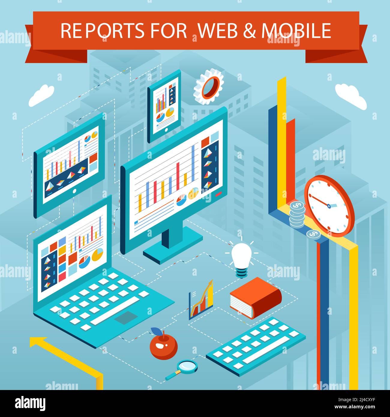 Business charts and reports on web pages and mobile apps. Flat ...