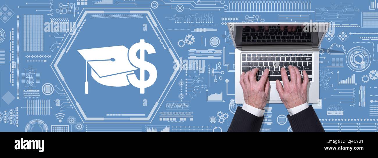 Top view of hands using laptop with symbol of fafsa concept Stock Photo ...