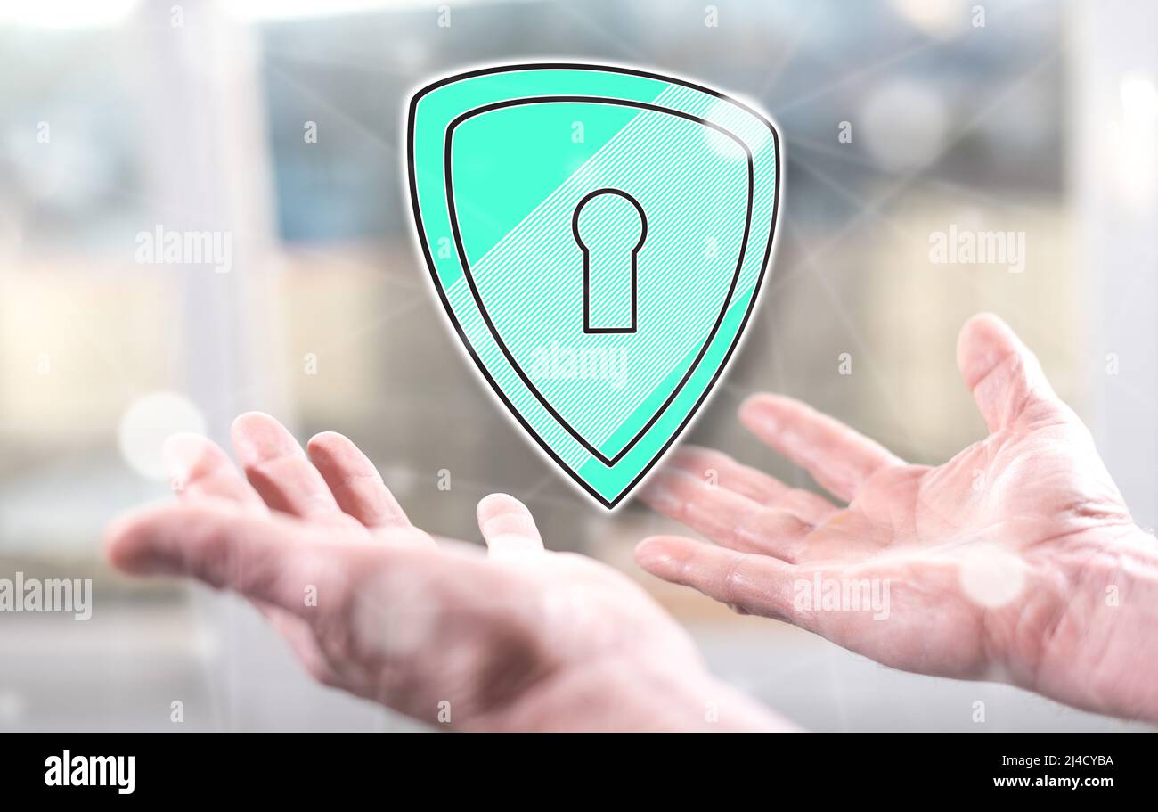 Cyber security concept above the hands of a man Stock Photo - Alamy