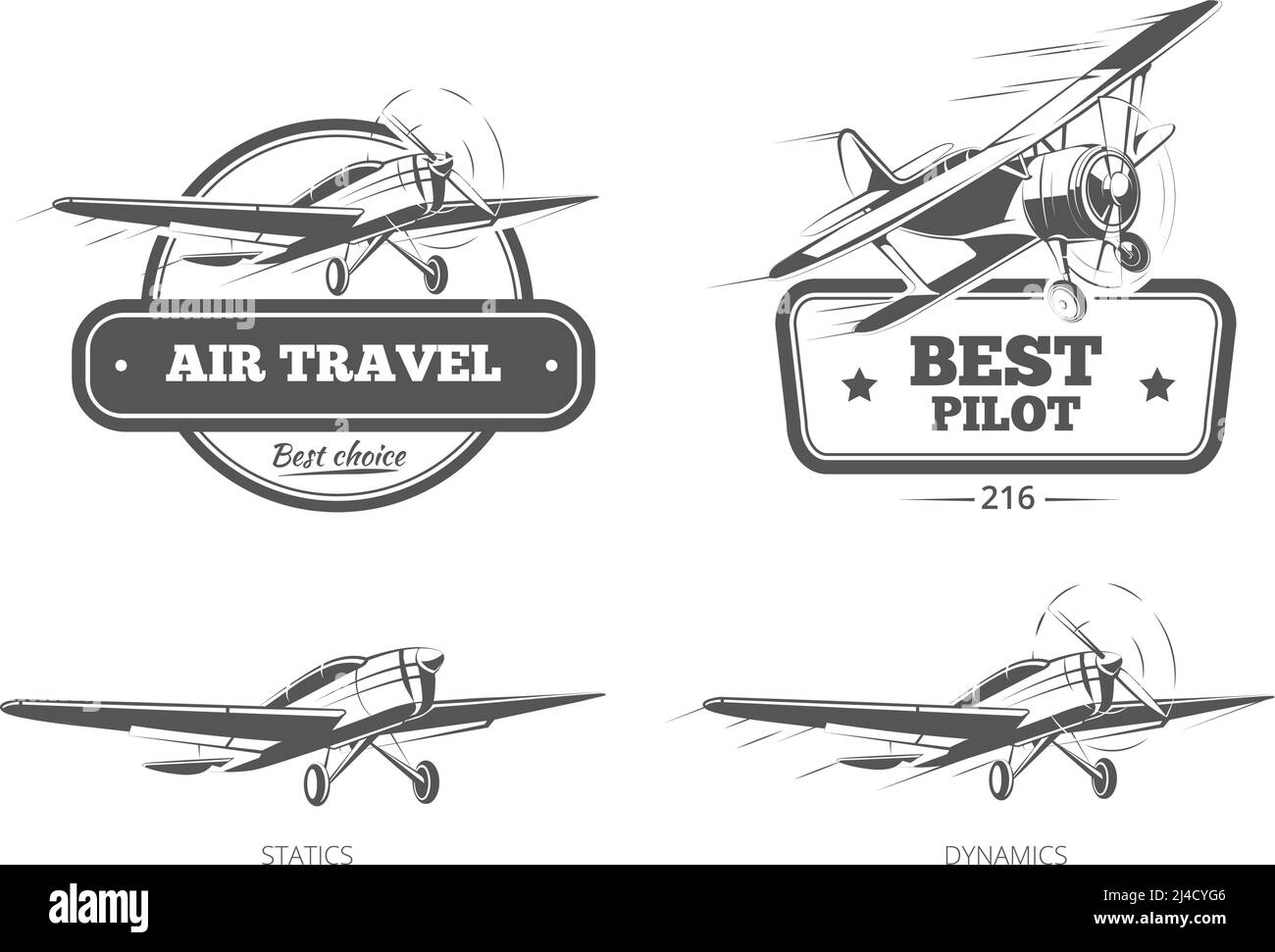 Aviation badges logos and emblems labels. Aircraft and plane, pilot and ...