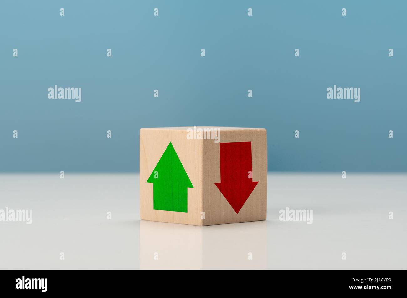 Rising and falling trends. green up arrow in bright side and red down ...