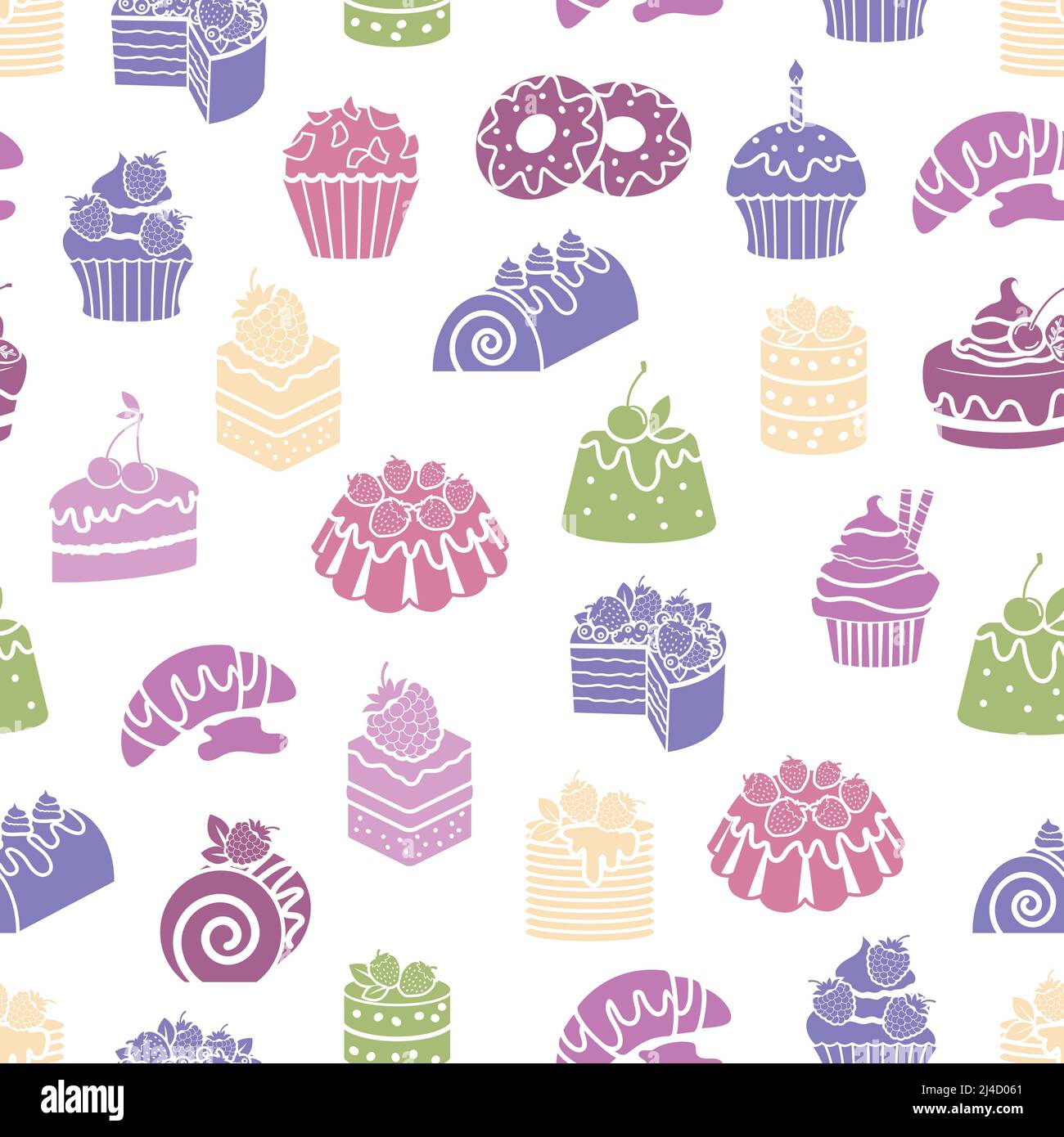 Cakes and sweets seamless pattern background. Dessert and food, cream ...