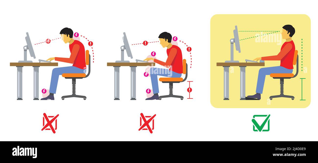 Correct and bad spine sitting posture. Vector diagram in flat style ...