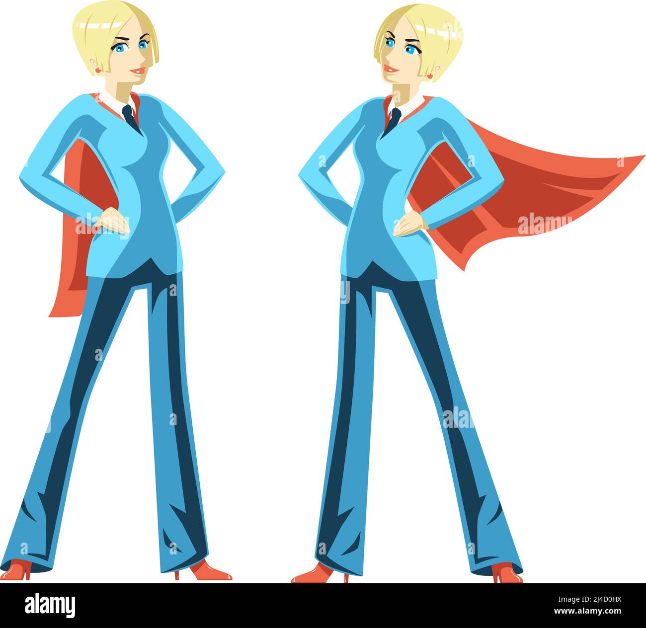 Confident business woman. Red cape, superhero female, superwoman and ...
