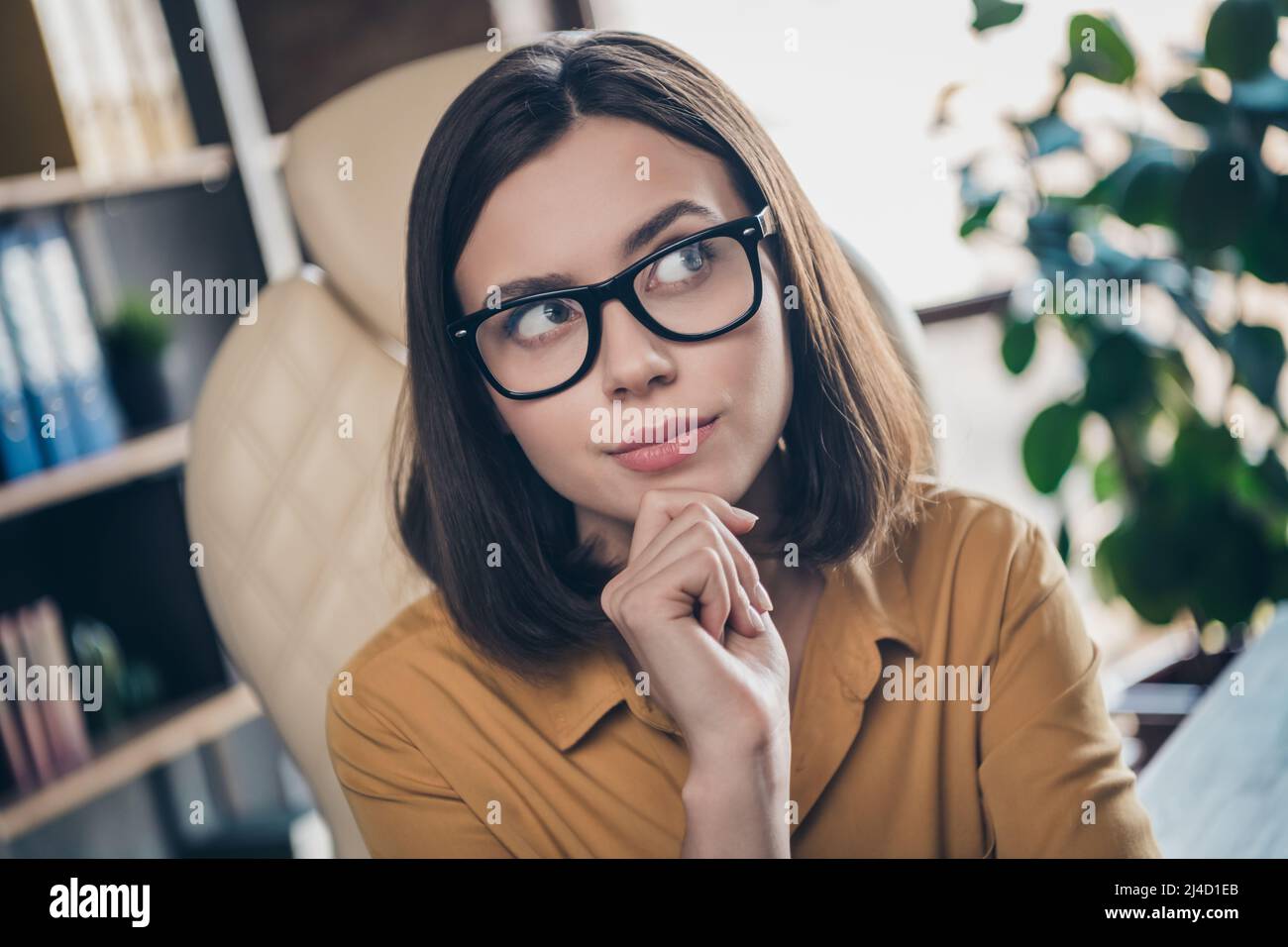 Portrait of attractive brown-haired girl leader partner top director ...