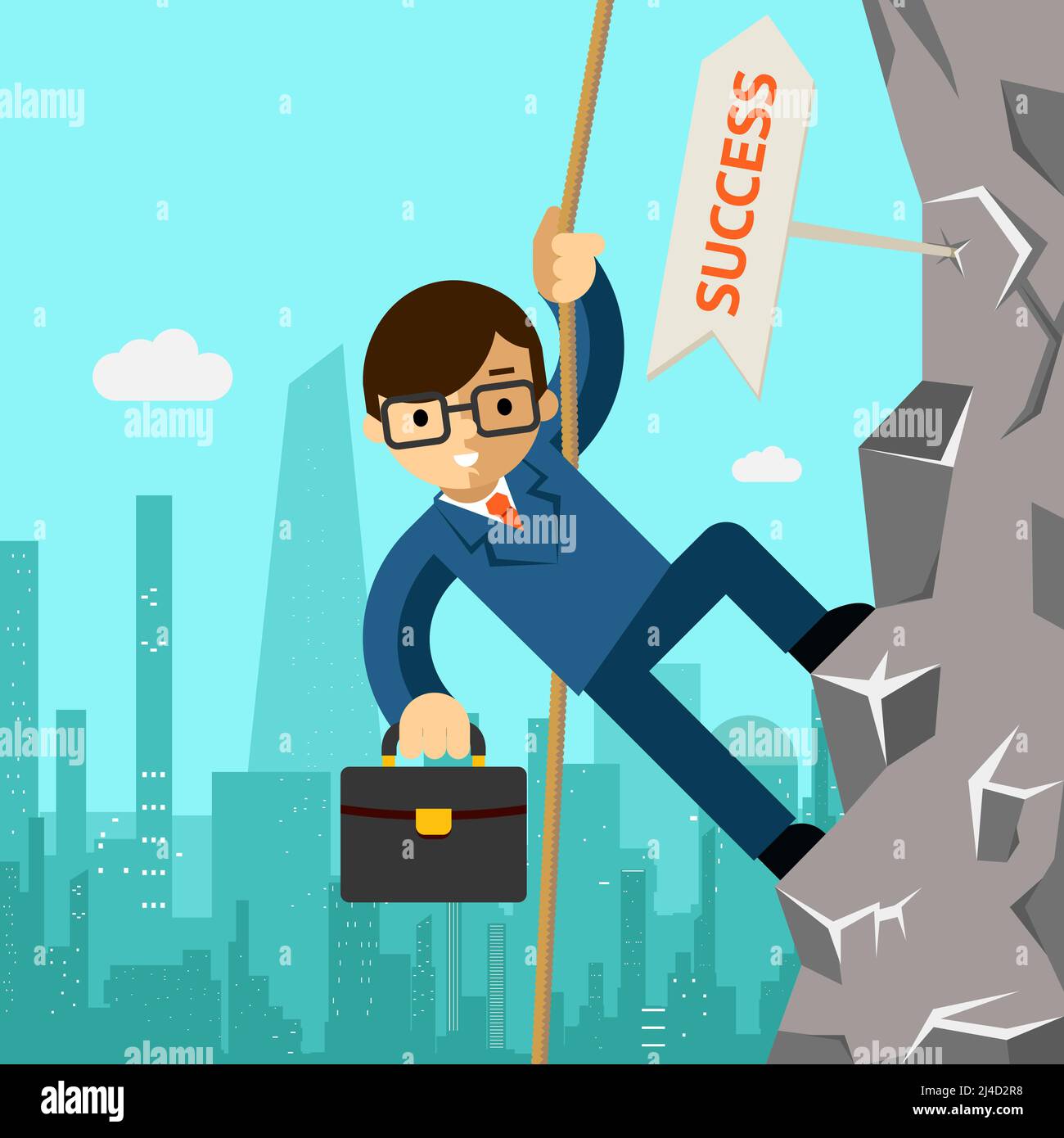 Way to success. Businessman aspires to leadership. Man climbing on the ...