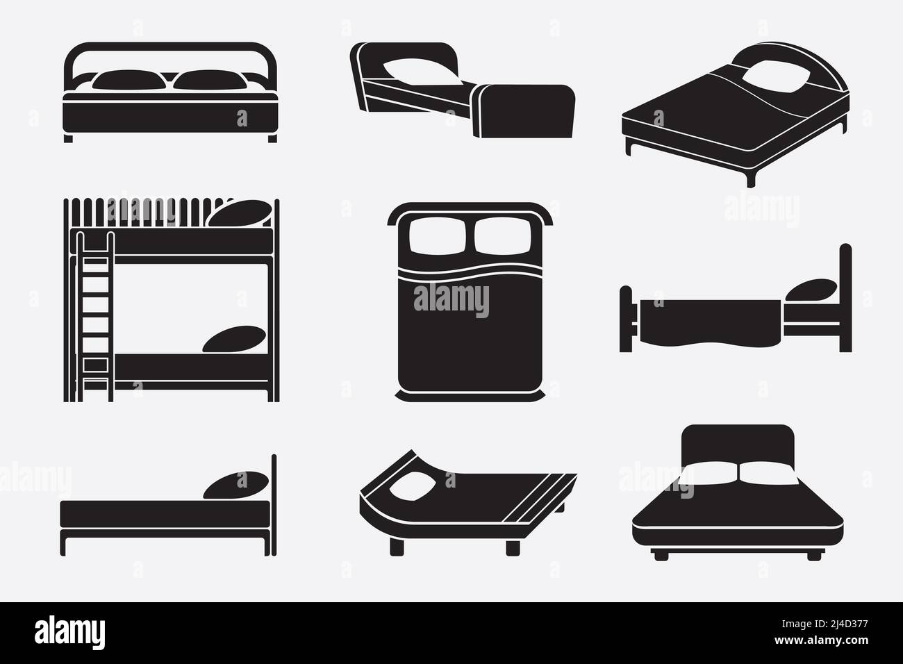 Bed icons set. Bedroom furniture, mattress and relax service, vector ...