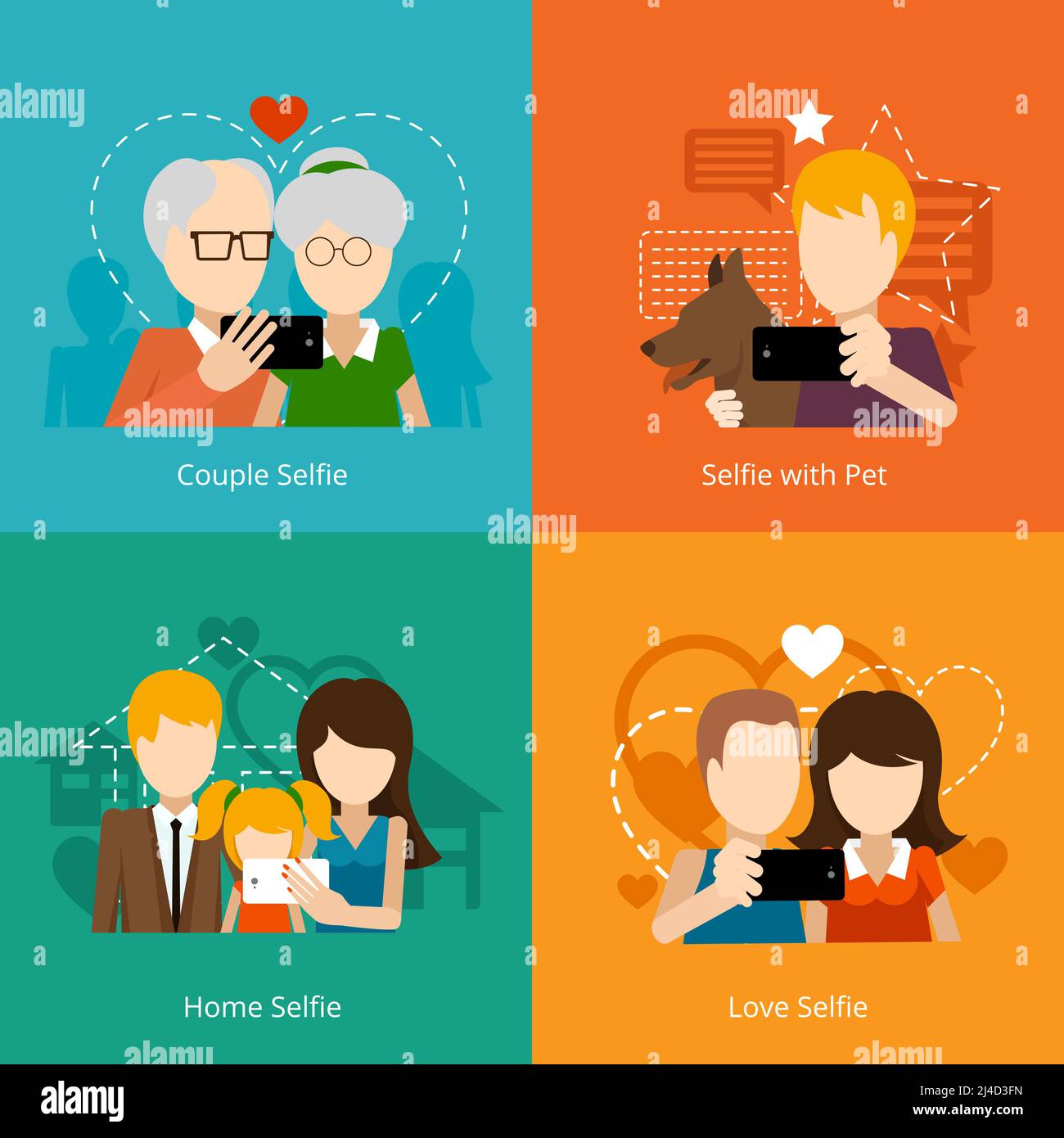 Vector selfie design concepts. Creative people, mobile camera phone ...