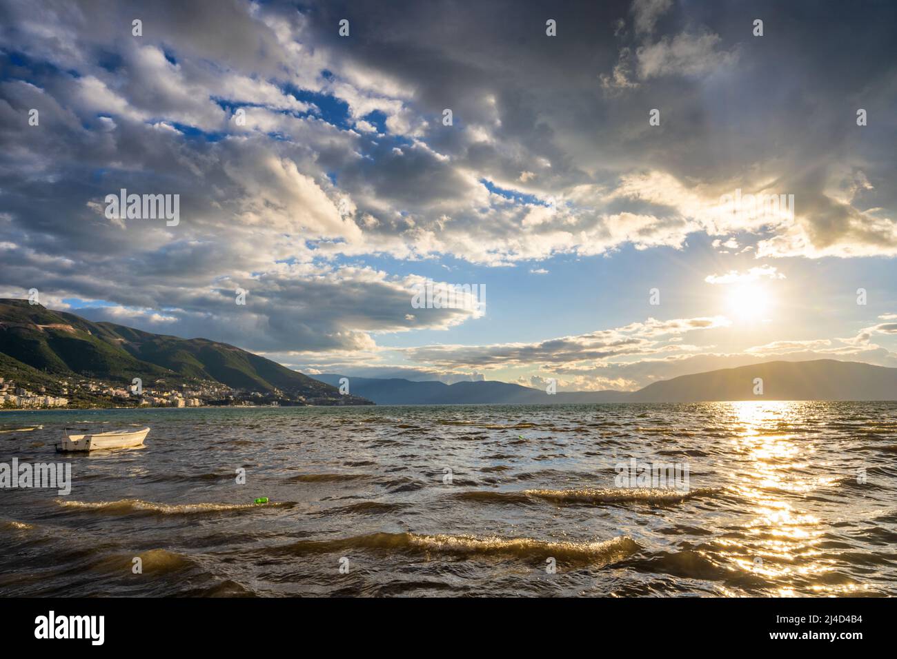 Sunset Over the Sea with Fishing Boat , Beautiful Nature Background ...