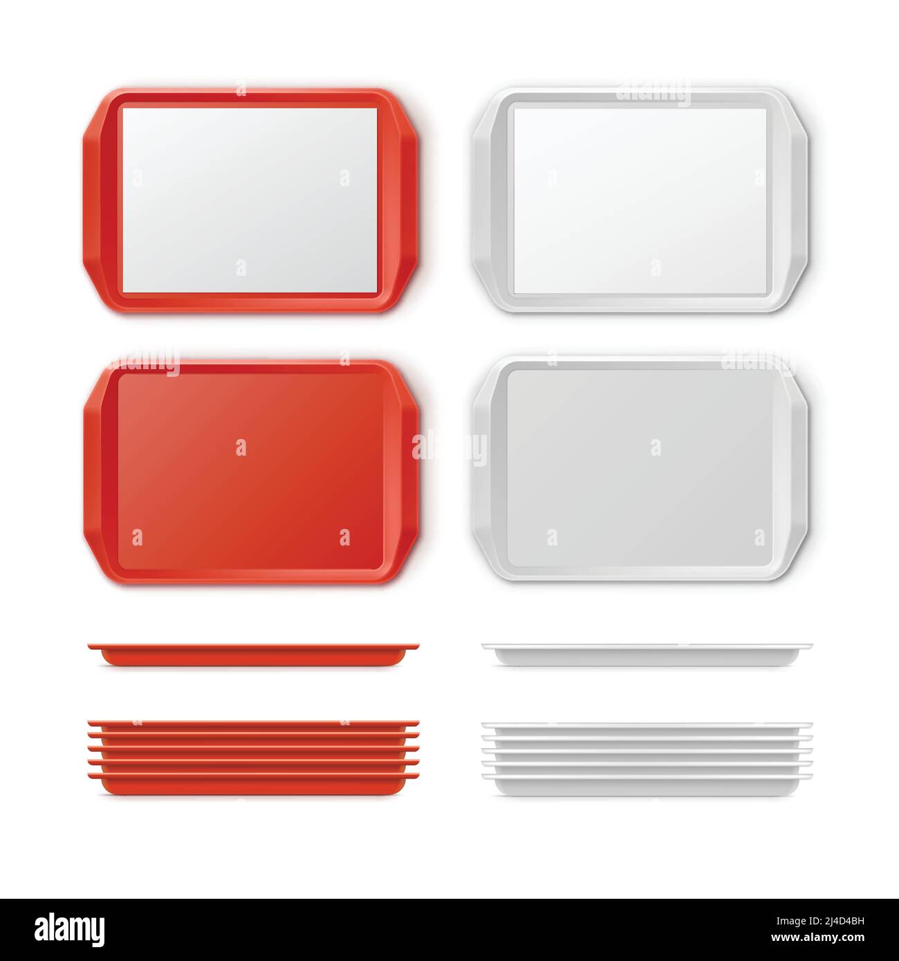 Vector Set of Rectangular Red White Plastic Tray salver with Handles ...
