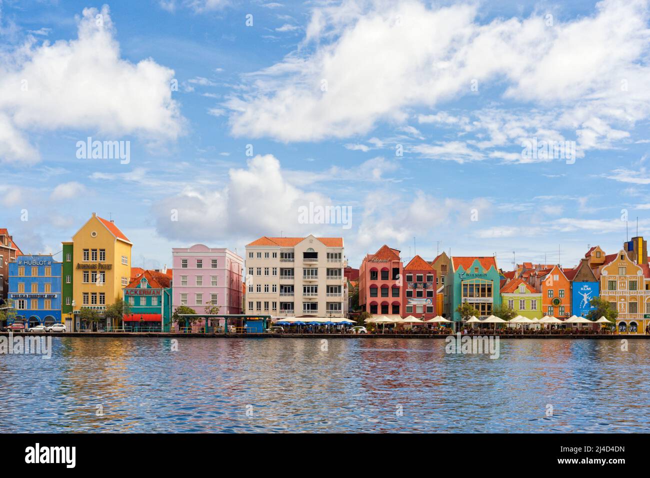Famous colorful houses on Handelskade at Willemstad, Capital of Curaçao ...