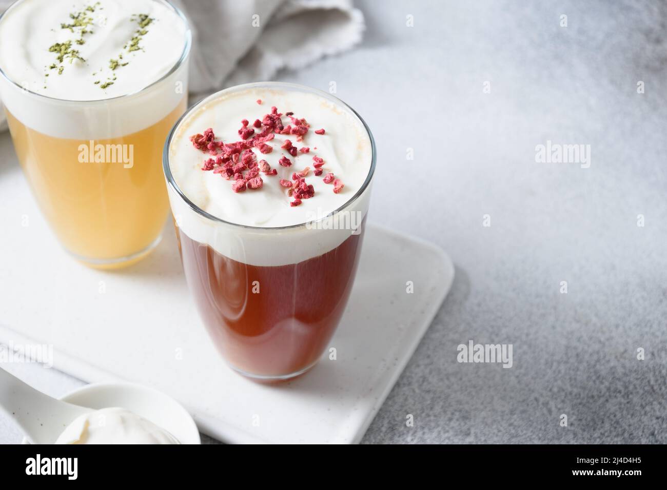 Chinese asian beverage cheese oolong and black tea with layer of cream ...