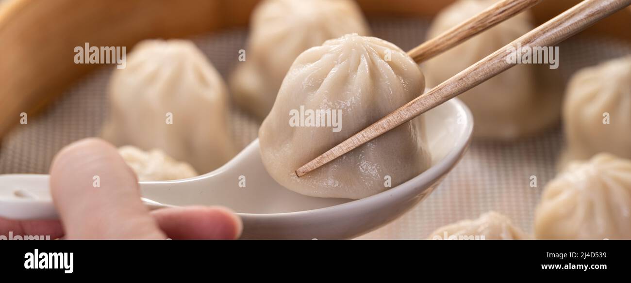Steamed pork soup dumplings named Xiao long bao xiaolongbao in Taiwan ...