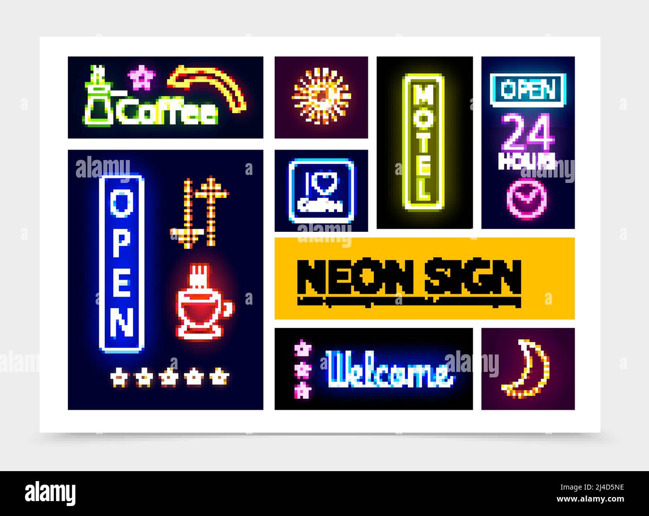 Advertising neon signs infographic template with bright colorful frames ...