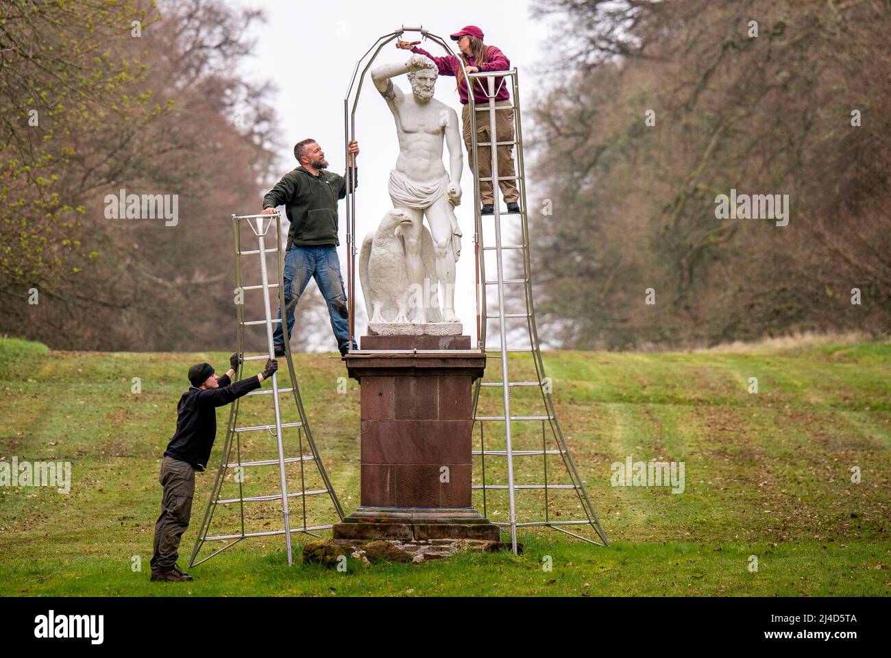 Head gardener Edith Barnes and her team unwrap the collection of marble ...