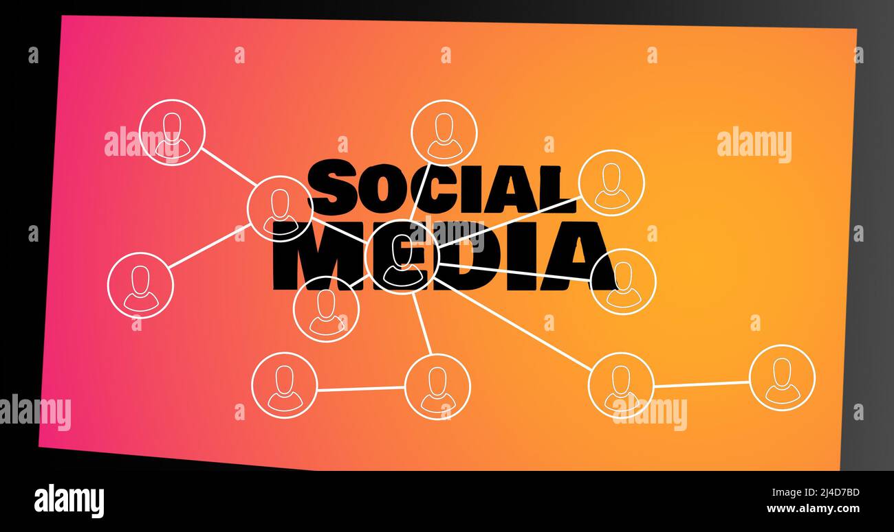 Illustration of social media text with people networking icons over ...