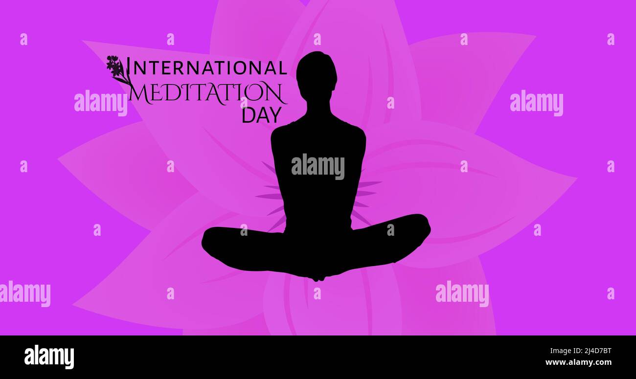 Composite of silhouette woman meditating by international meditation ...