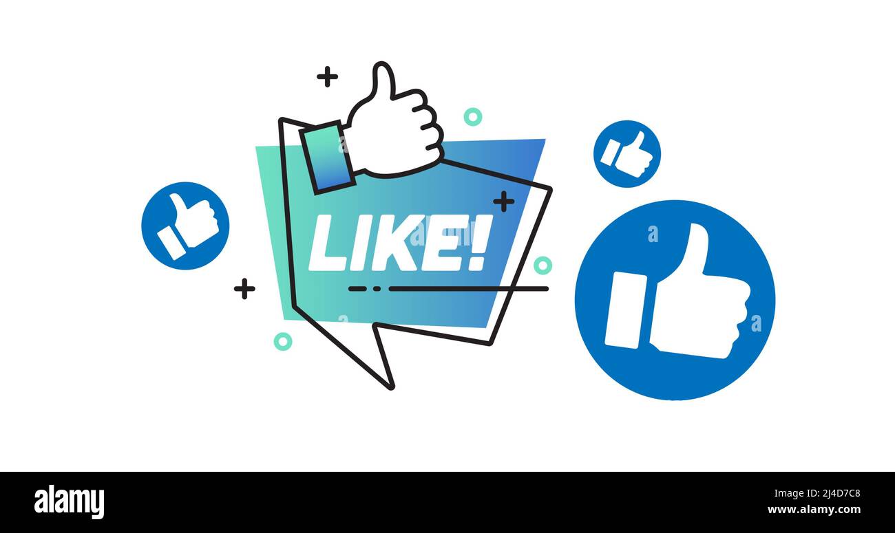 Illustration of like text with thumbs up and speech bubble icons over ...