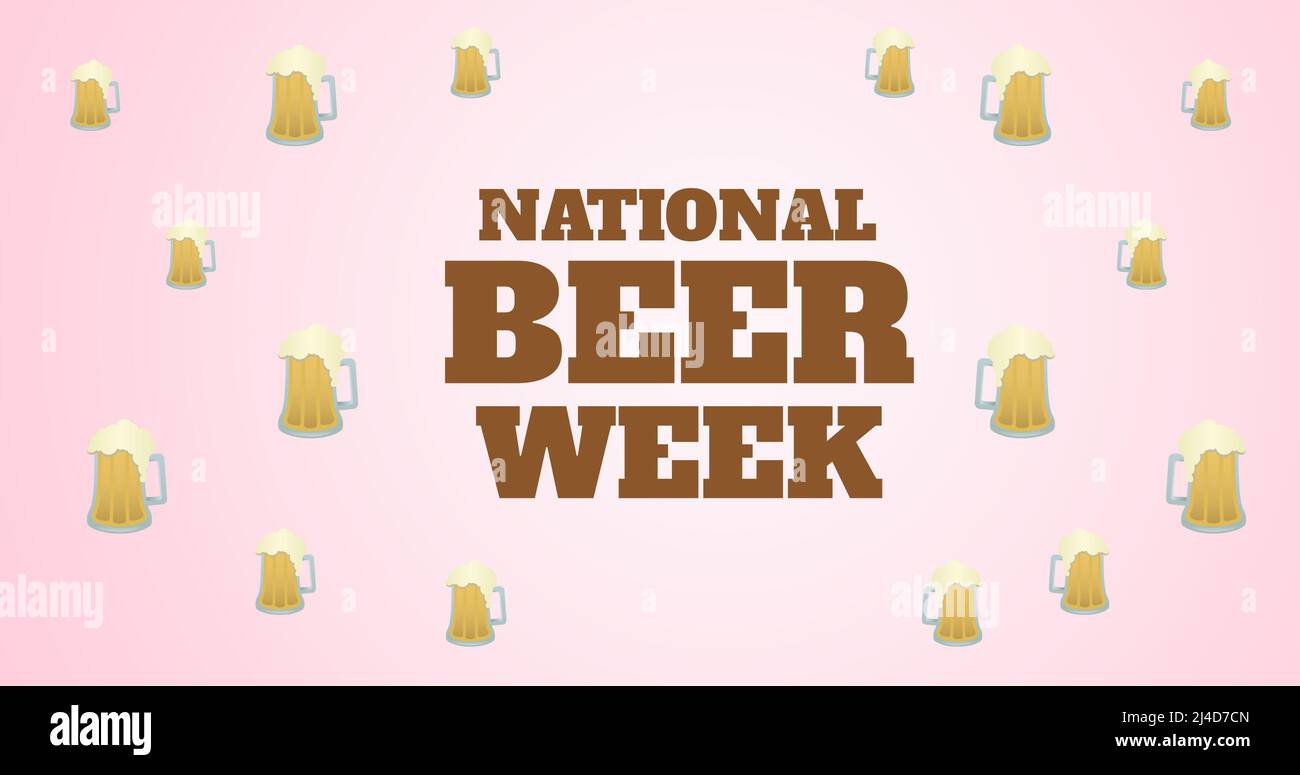 Illustration of national beer day text with beer mugs on pink ...