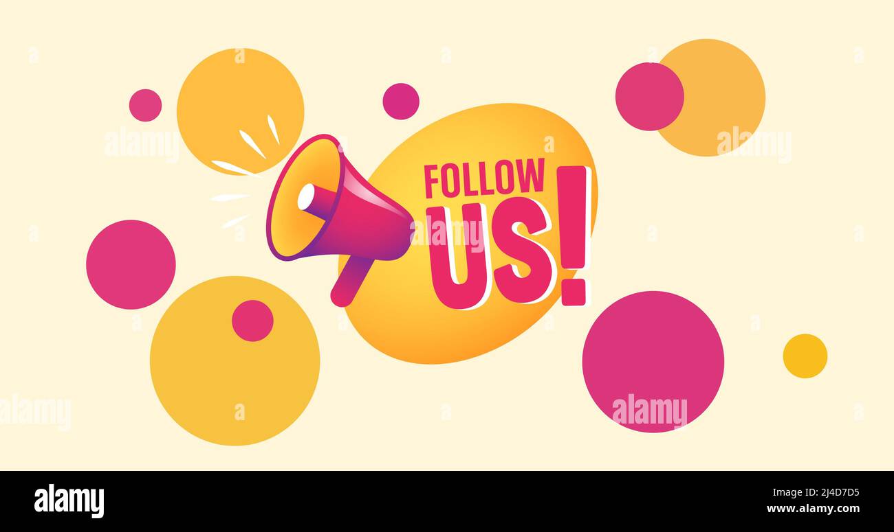 Illustration of follow us text with megaphone over yellow background ...