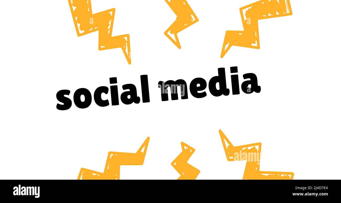 Illustration of social media text with icons over white background ...