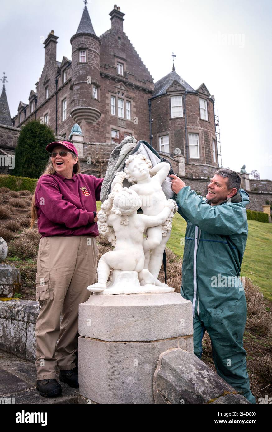 Head gardener Edith Barnes and Andy Ayre unwrap the collection of ...