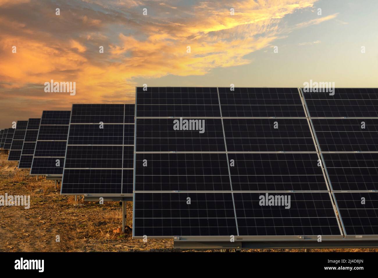 Pannele solar with full power on farm. Photovoltaic power generation ...