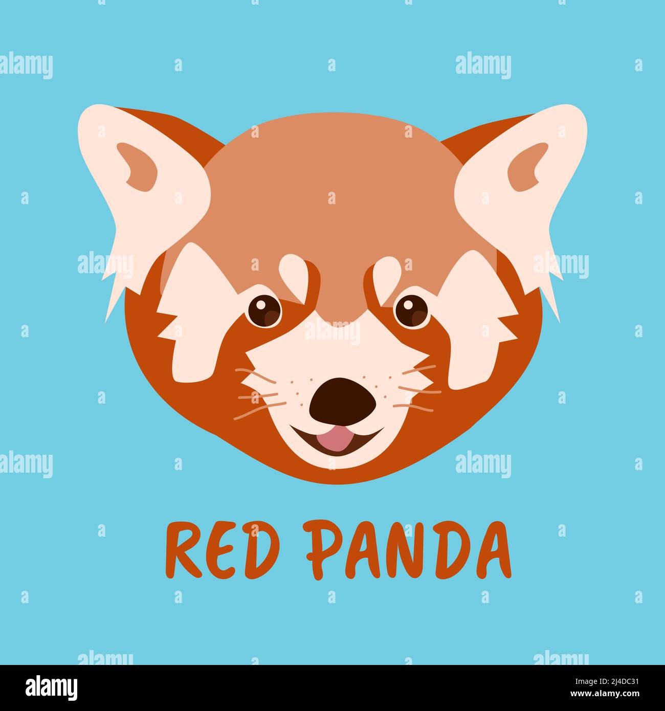 Cute red panda muzzle on blue background. Realistic flat furry panda ...