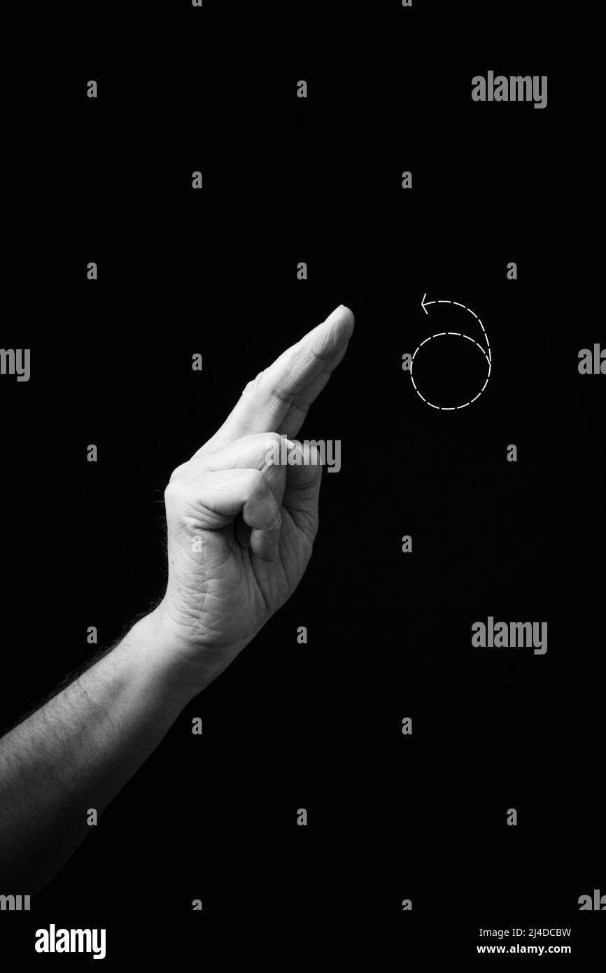 Dramatic black and white image of a male hand fingerspelling the ...
