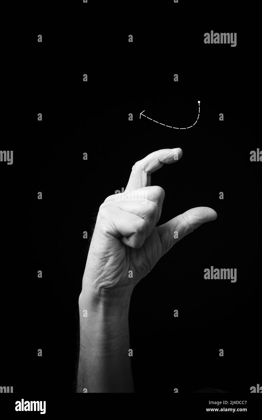 Dramatic black and white image of a male hand fingerspelling the ...