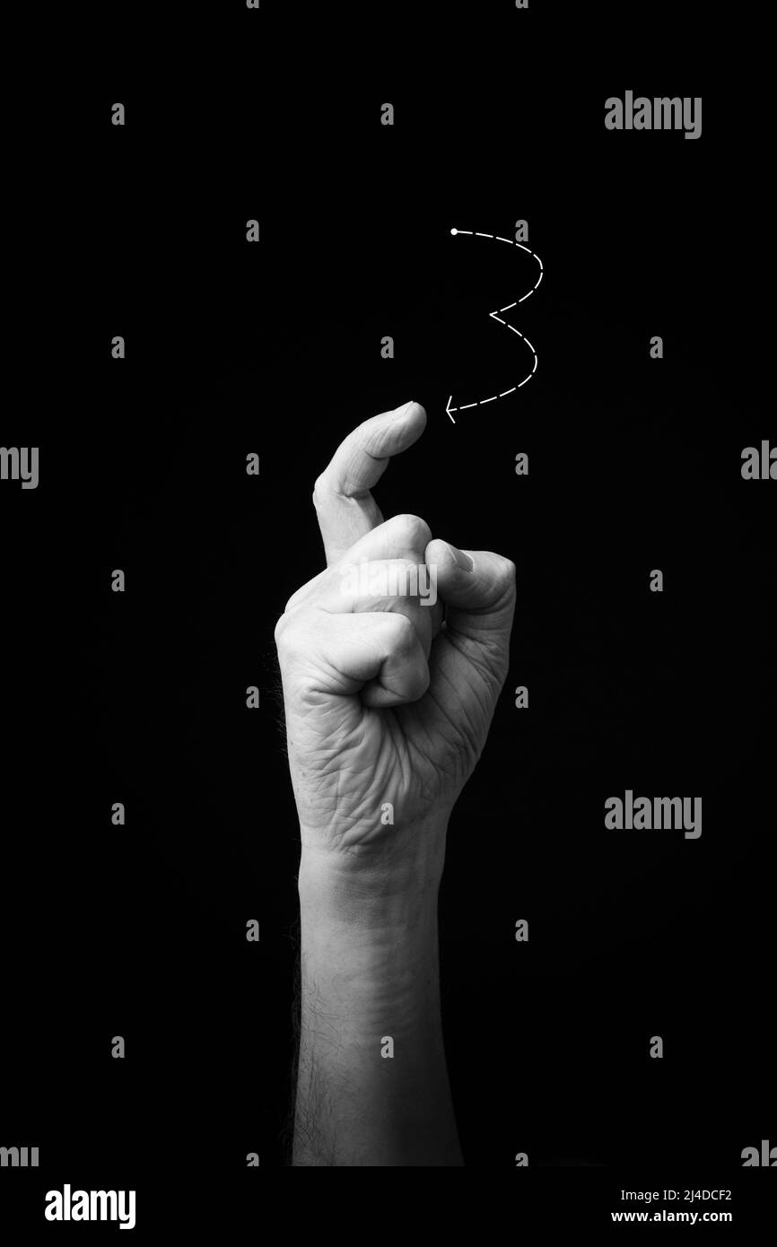 Dramatic black and white image of a male hand fingerspelling the ...