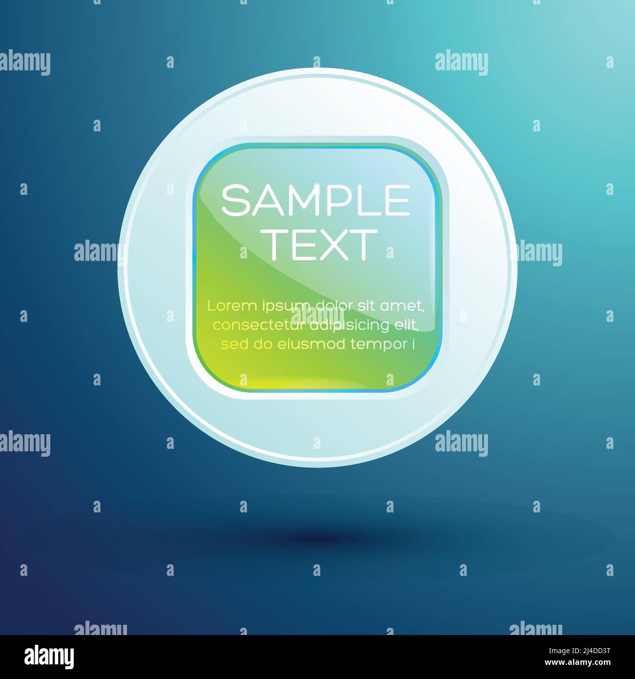 Web design element with text glossy round square button on light circle ...
