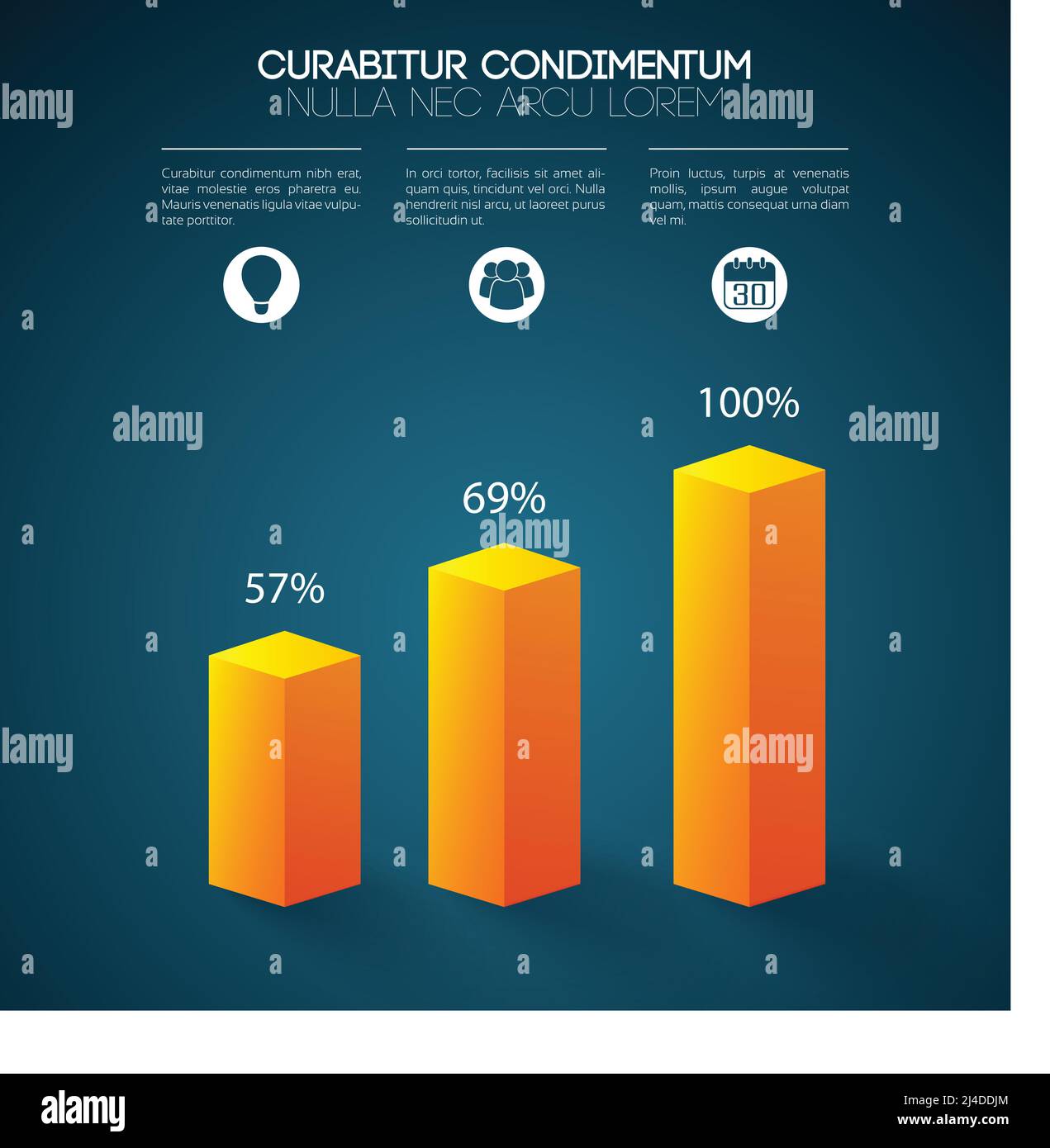 Business graph infographics with 3d orange columns three options icons ...
