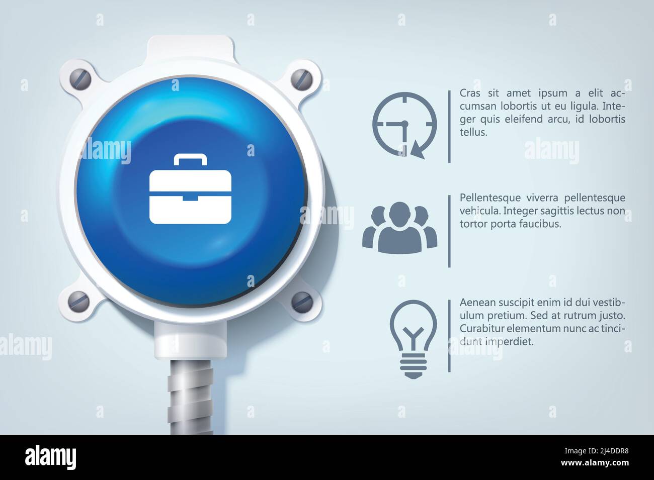 Web infographic business concept with blue round button on metal pole ...