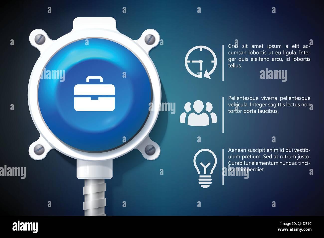 Web abstract infographics with business icons and blue button on metal ...