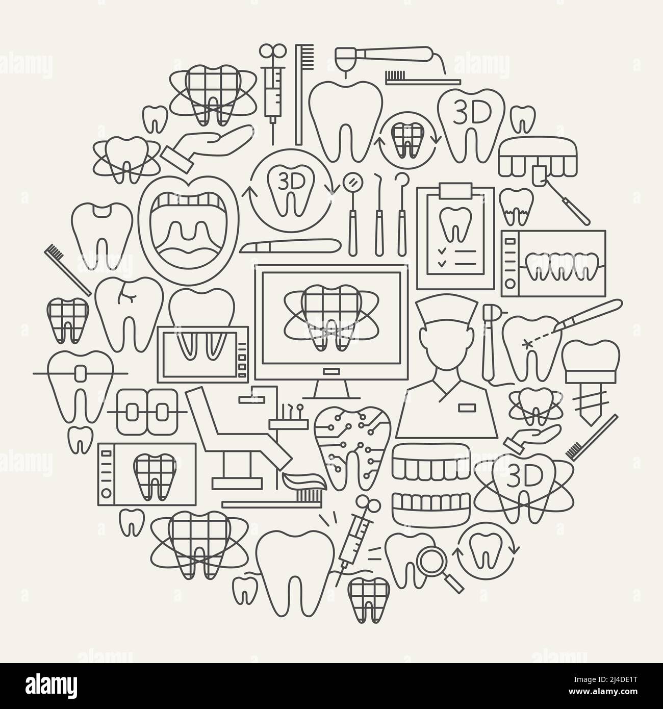 Digital Dentistry Line Icons Circle. Vector Illustration of Outline ...
