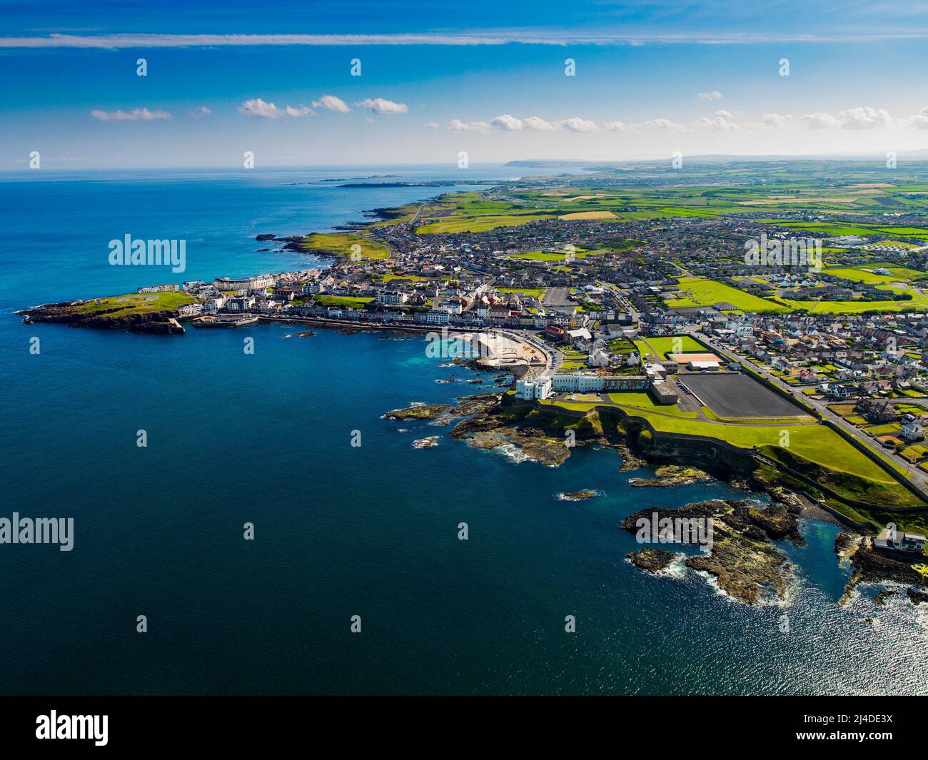 Aerial of Portstewart , County Derry, Londonderry, north coast ...